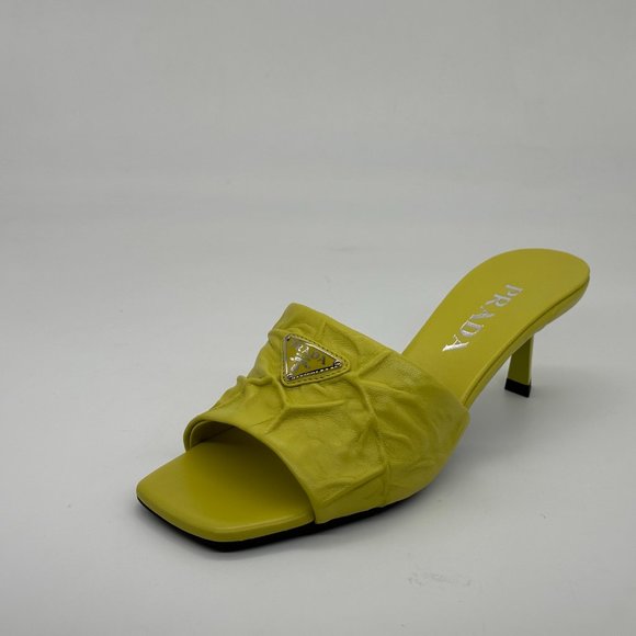 Prada | Shoes | Prada Signature Logo Antique Crinkled Leather Mules ...